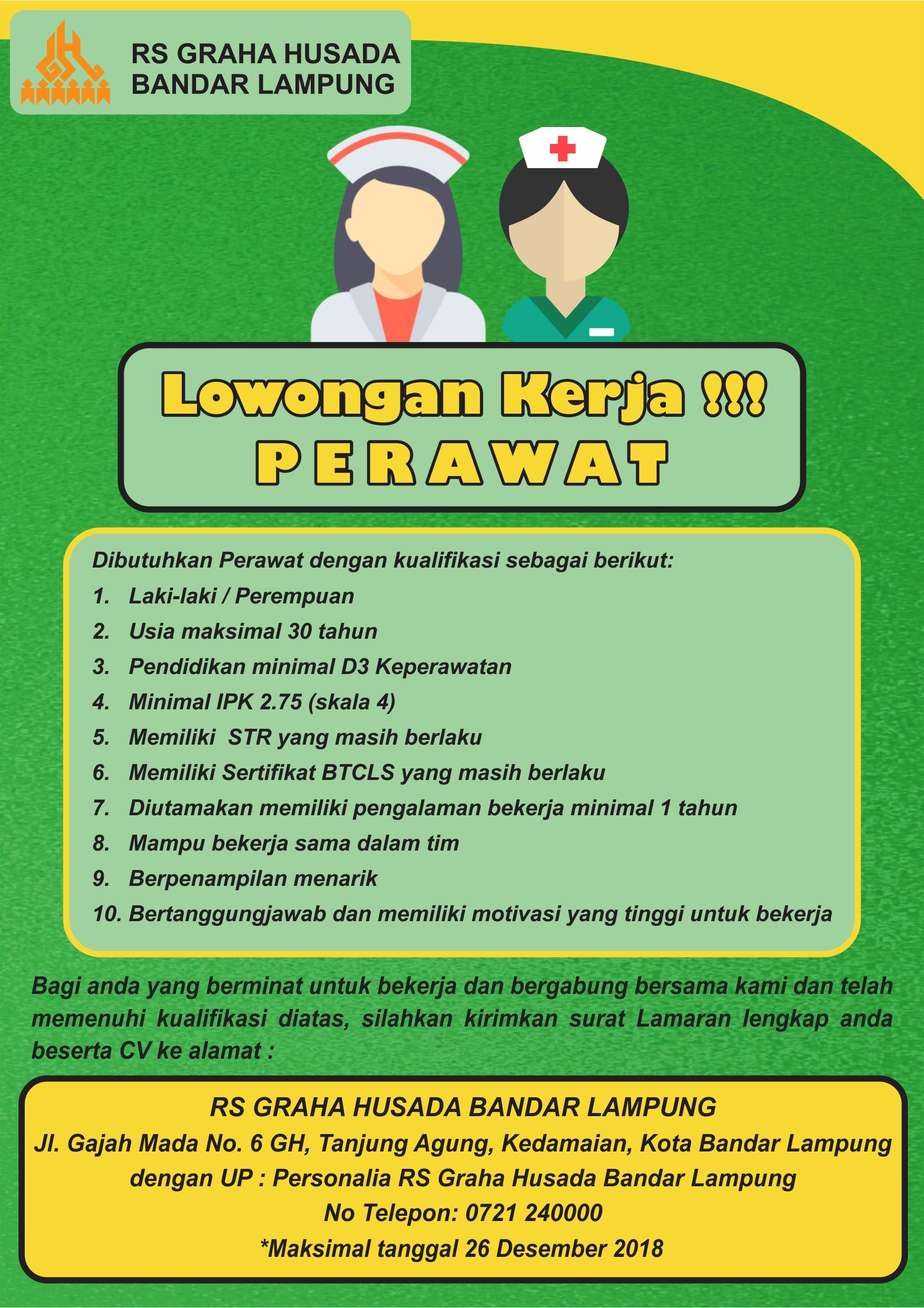 Loker RS Graha Husada Lampung - Program Studi Pendidikan Profesi Ners